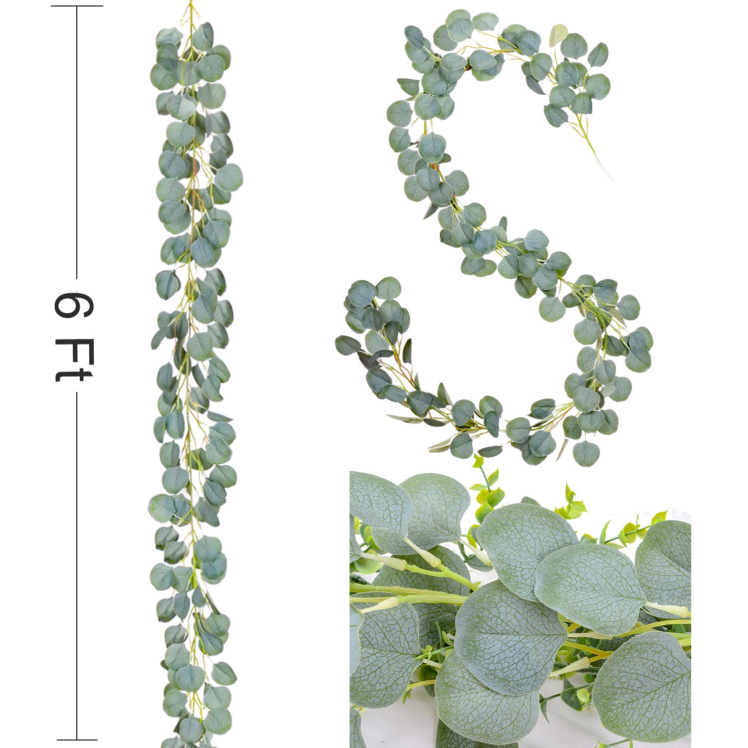 DearHouse 6Pcs Artificial Eucalyptus Garland Faux Silk Eucalyptus Leaves Vines Handmade Garland Greenery Wedding Backdrop Arch Wall Decor,6.1FT/Pcs