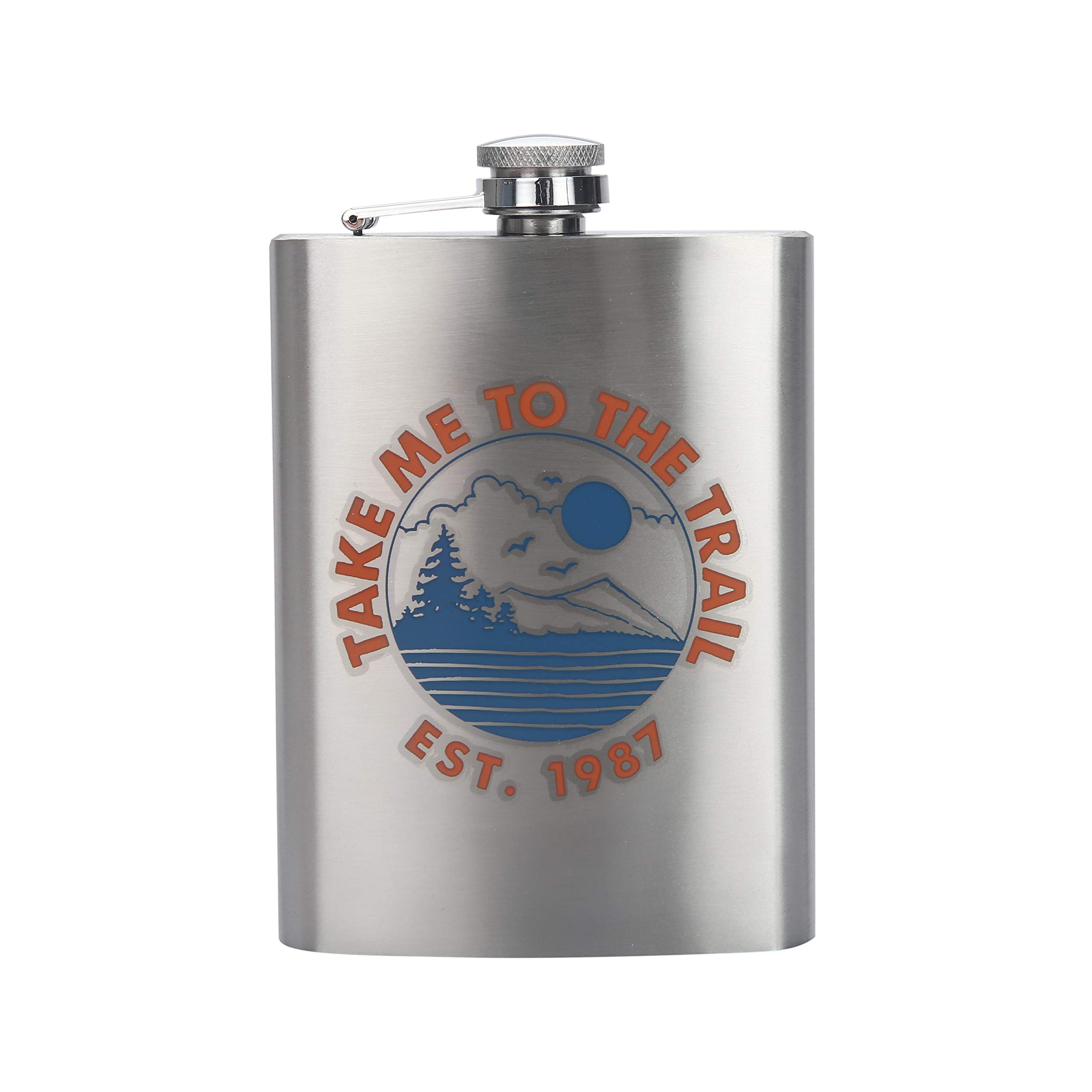 TUGG Ozark Trail 7.5oz Stainless Steel Flask with Attached Cap and Easy-pour Funnel (Take Me to the Trail)