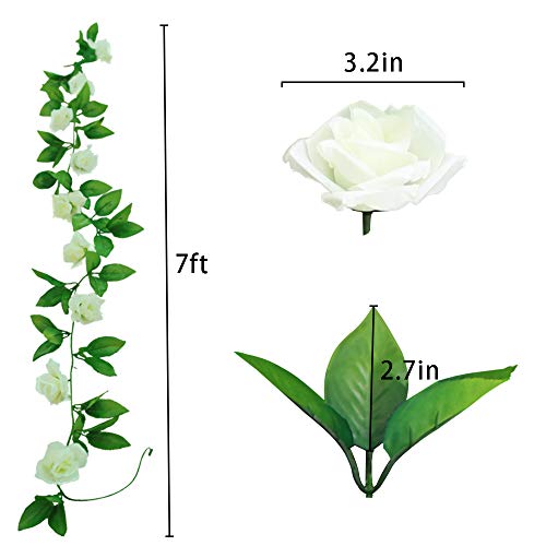 LikSoor 4 Pcs 28Ft Flower Garland White Fake Roses Vines Bedroom Aesthetic Spring Summer Hanging Artificiales para Decoracion for Room,Tea Party,Wedding Arch Decor…