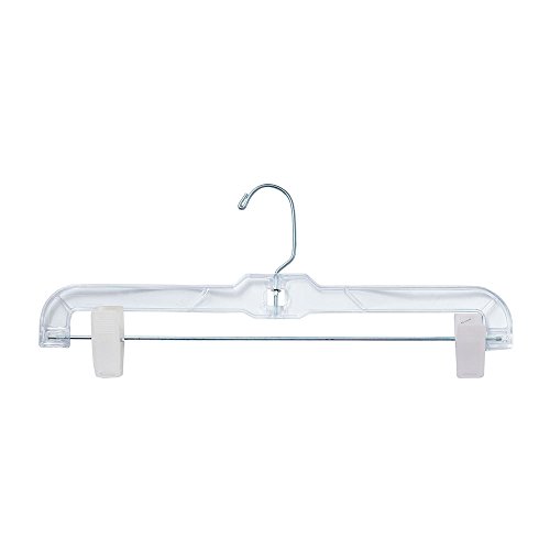 NAHANCO 600PCLH Plastic Skirt/Slack Hangers, Heavy Weight, Long Hook with Plastic Clips, 14", Clear (Pack of 100)