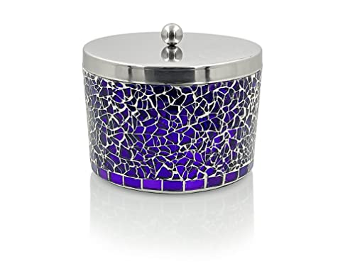 LushAccents Bathroom Accessories Set, 5-Piece Decorative Glass Bathroom Accessories Set, Soap Dispenser, Soap Tray, Vanity Tray, Jar, Toothbrush Holder, Elegant Lavender Mosaic Glass