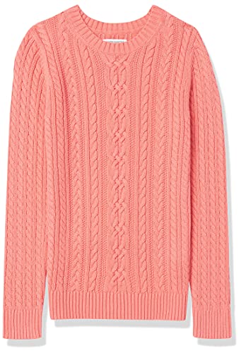 Amazon Essentials Women's Fisherman Cable Long-Sleeve Crewneck Sweater (Available in Plus Size), Coral Pink, Large