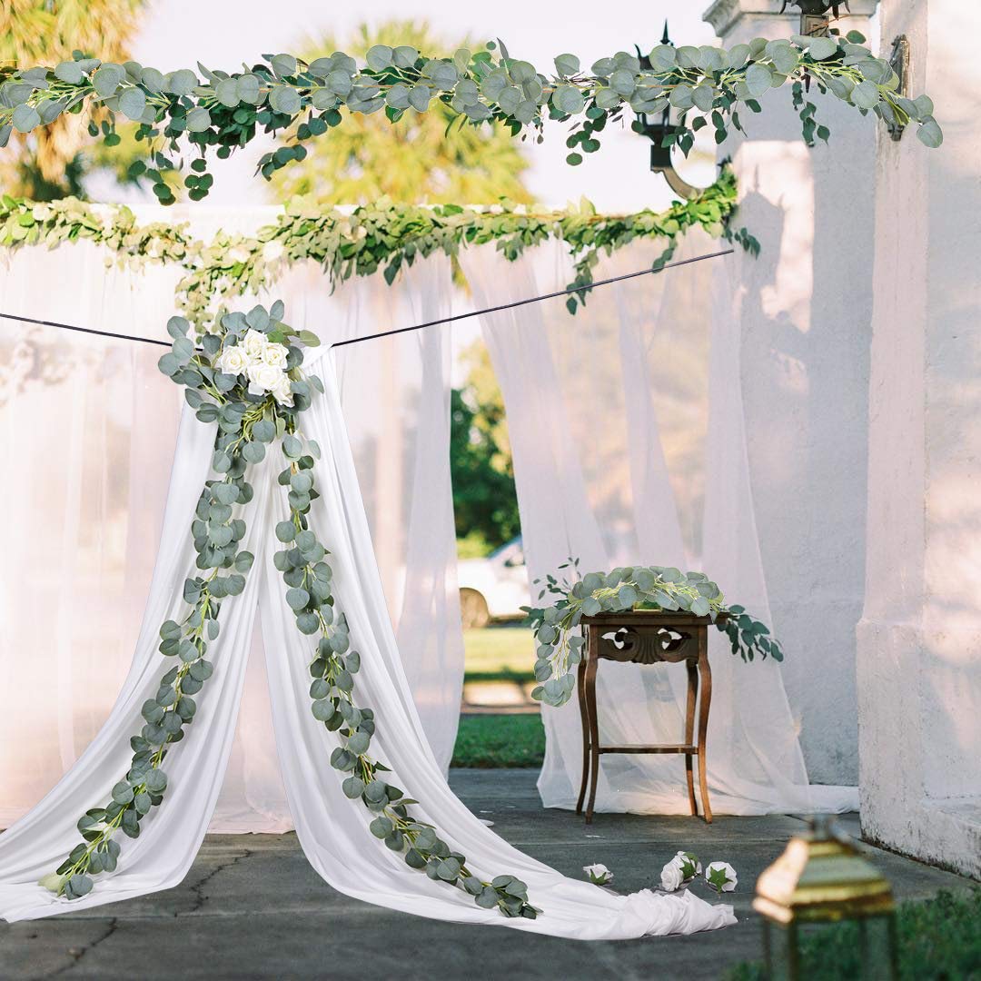 DearHouse 6Pcs Artificial Eucalyptus Garland Faux Silk Eucalyptus Leaves Vines Handmade Garland Greenery Wedding Backdrop Arch Wall Decor,6.1FT/Pcs