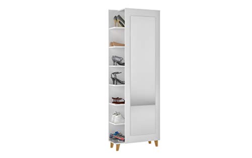 Manhattan Comfort Minetta Mid Century Modern 7-Shelf Shoe Closet with Mirror, 74.4", White