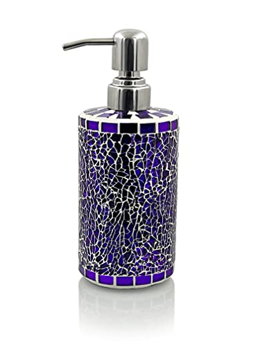 LushAccents Bathroom Accessories Set, 5-Piece Decorative Glass Bathroom Accessories Set, Soap Dispenser, Soap Tray, Vanity Tray, Jar, Toothbrush Holder, Elegant Lavender Mosaic Glass