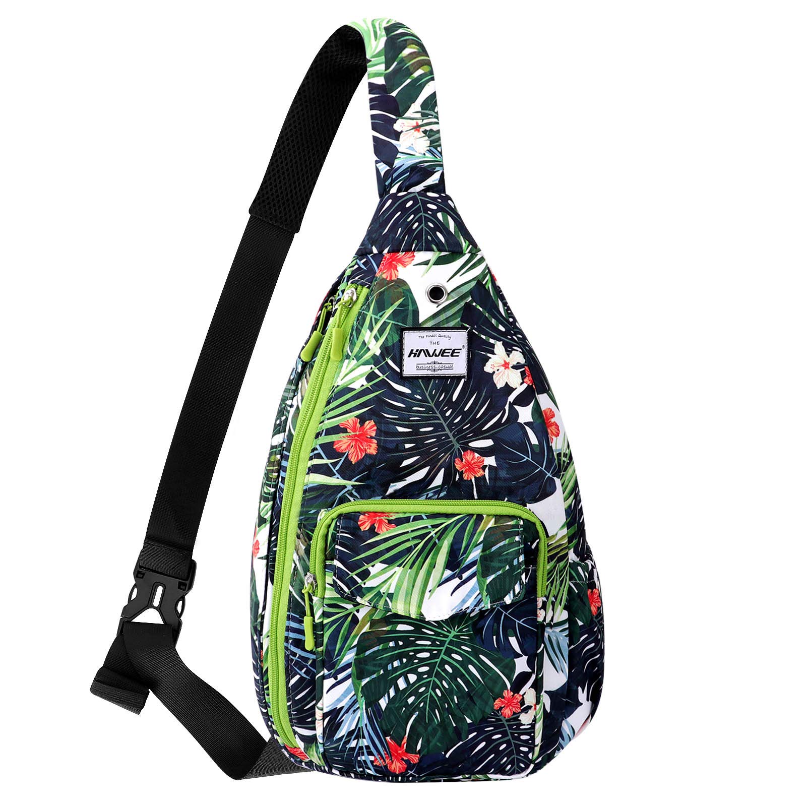 HAWEE Rope Sling Bag for Women Men Casual Cross Body Daypack Backpack Adjustable Strap with Side Pocket Anti-theft for Travel/Sport, Green Leaf