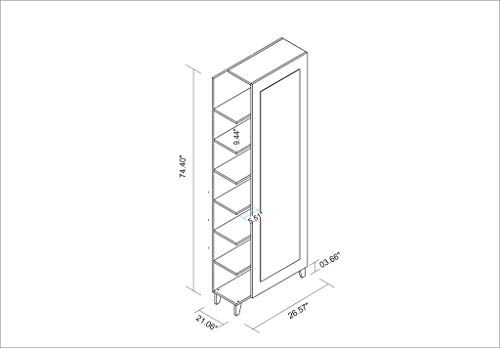 Manhattan Comfort Minetta Mid Century Modern 7-Shelf Shoe Closet with Mirror, 74.4", White