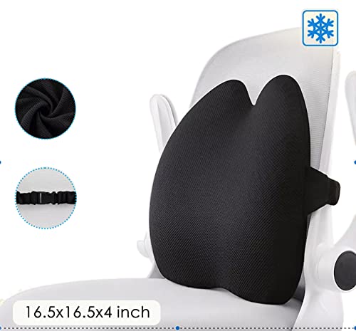 LunaBox Dense Lumbar Pillow - Ergonomic Patented Multi-Region Back Support for Lower Back Pain Tailbone Relief, Lumbar Support Cushion w/Strap for Home, Office Chair and Sofa - Black