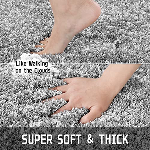 Yimobra Fluffy Plush Bath Rug, Super Shaggy Soft Comfortable Non Slip, Water Absorbent Microfiber Bath Mat, Dries Quickly, Machine Washable Thick Bathroom Floor Rugs for Shower, 32"x 20", Light Gray