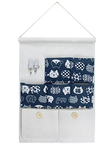 KINGREE Hanging Storage Bag with 7 Pockets and 2 Pothook, Waterproof Wall Door Organizer for Bedroom Bathroom Closet(Cat)