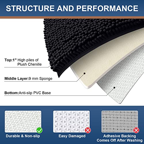 Smiry Luxury Chenille Bath Rug, Extra Soft and Absorbent Shaggy Bathroom Mat Rugs, Machine Washable, Non-Slip Plush Carpet Runner for Tub, Shower, and Bath Room(32''x20'', Black)