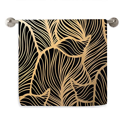 VunKo Gold Leaves Kitchen Microfiber Hair Hand Dish Towel Home Soft Highly Absorbent Decorative Dishcloth for Bathroom Beach Hotel Gym Spa Yoga 16 x 28 in