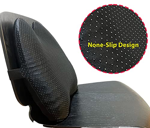 LunaBox Dense Lumbar Pillow - Ergonomic Patented Multi-Region Back Support for Lower Back Pain Tailbone Relief, Lumbar Support Cushion w/Strap for Home, Office Chair and Sofa - Black
