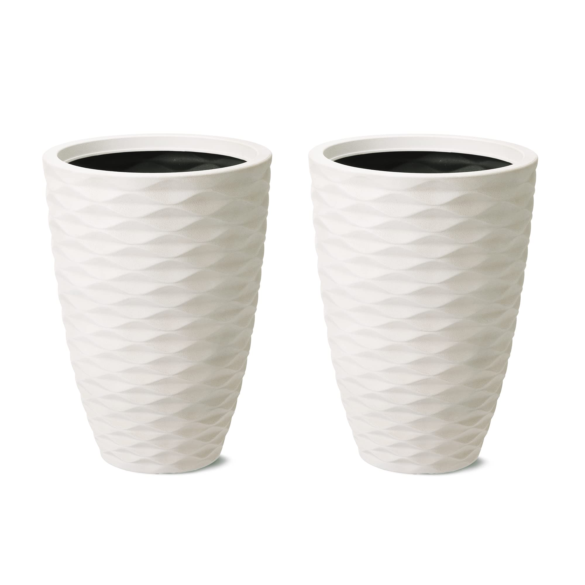 Glitzhome Outdoor Polyresin Planter Set of 2, Modern Decor Large Tall Gardening Containers Flower Pots, Sand Beige