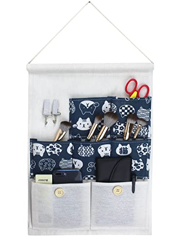 KINGREE Hanging Storage Bag with 7 Pockets and 2 Pothook, Waterproof Wall Door Organizer for Bedroom Bathroom Closet(Cat)