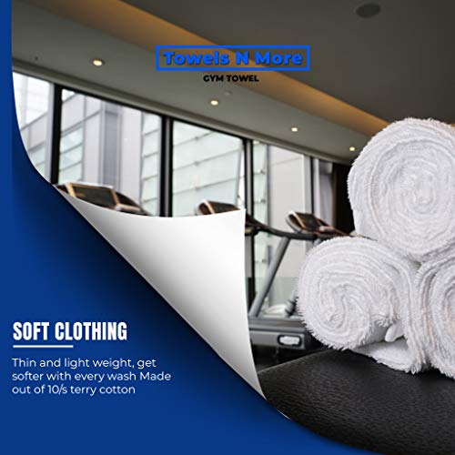 Towels N More 6 Pcs New Gym Towels 20x40 White 100% Cotton Loop Terry Bath Towels Salon Towels Light Weight Fast Drying(6)