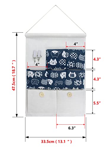 KINGREE Hanging Storage Bag with 7 Pockets and 2 Pothook, Waterproof Wall Door Organizer for Bedroom Bathroom Closet(Cat)
