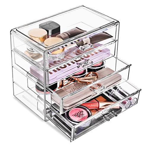 Sorbus Clear Cosmetics Makeup Organizer - Space Saving Acrylic Jewelry & Make Up Organizers and Storage Display - Stylish Makeup Organizer for Vanity & Bathroom Organization (4 Medium Drawers)