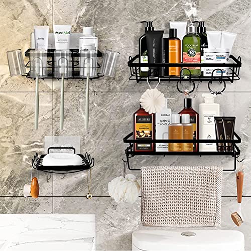 FYLEIRF 4 Pack Shower Caddy,Shower Organizer,Shower Shelf For Inside Shower,No Drilling Space Saver With Wall Mounting Design,Black
