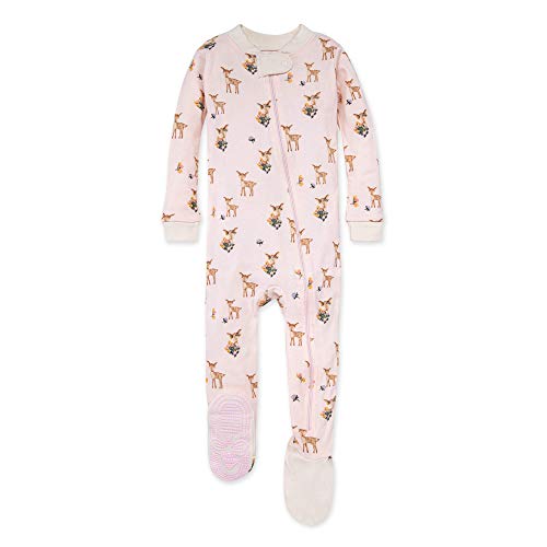 Burt's Bees Baby baby girls Pajamas, Zip Front Non-slip Footed Pjs, 100% Organic Cotton and Toddler Sleepers, Oh Deer, 12 Months US