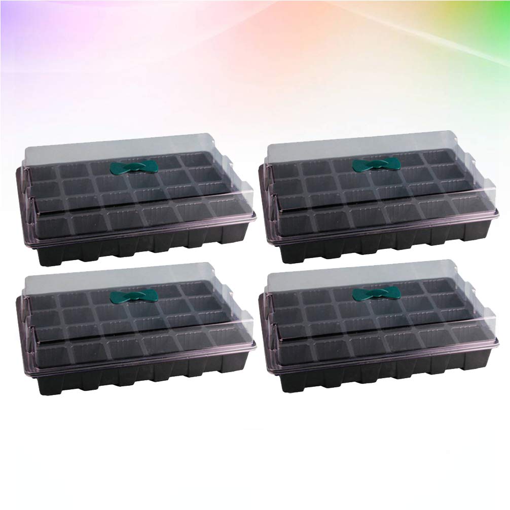 Happyyami 4 Sets 24 Plug Plant Trays Tray Kits Propagation Tray Germination Dome Germination Trays Supplies Starter pots Pot Trays Micro Greens Plant Germination Tray Organic Planter