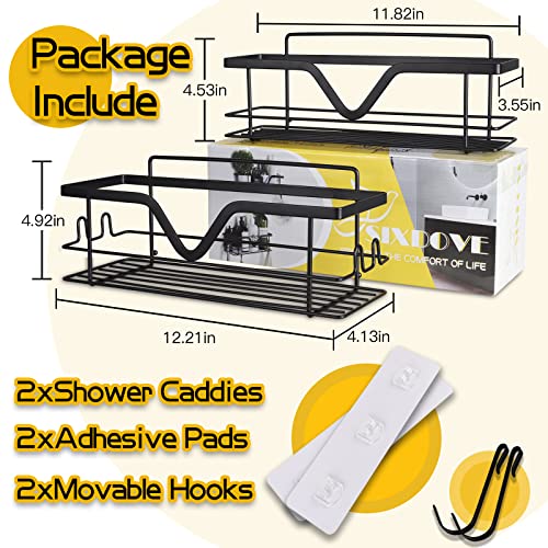 SIXDOVE Shower Caddies 2 PACK - No Drilling Adhesive Shower Organizer with Hooks, Rustproof SUS304 Stainless Steel Bathroom Shower Shelf, Shower Rack Large Shower Holder & Kitchen Storage(Matte Black)