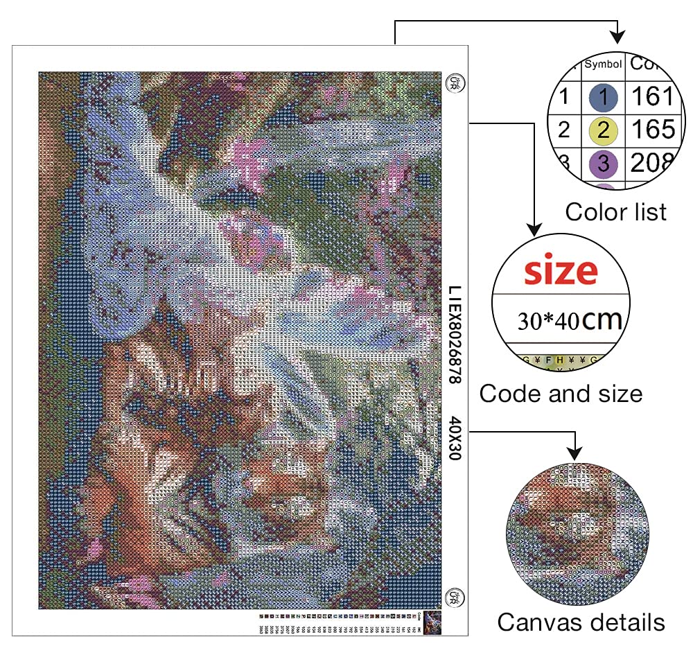 Mingming Diamond Painting Fairy and Tiger Angel DIY 5D Full Drill Round for Beginners Fantasy Forest Art Kit Crafts Adults Kits Accessories Dot Paint Gem Numbers 12X16in