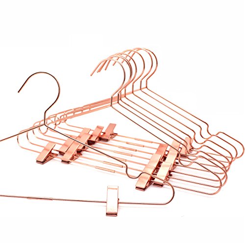 Koobay 16.5” Shiny Metal Wire Clips Clothes Hangers, 10PACK , Rose Gold Coat Suit Pants Clothes Garment Hangers for Closet Hangers