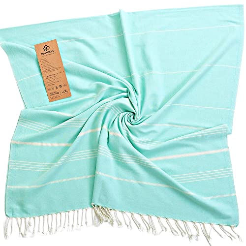 PAMUKLU Cloud Oversized Beach Towel - Sand-Resistant, Quick Drying, Compact, Soft and Absorbent - 100% Organic Turkish Cotton - for Pool, Yoga, Travel, Outdoor Adventures, and Gifts (Blue S)
