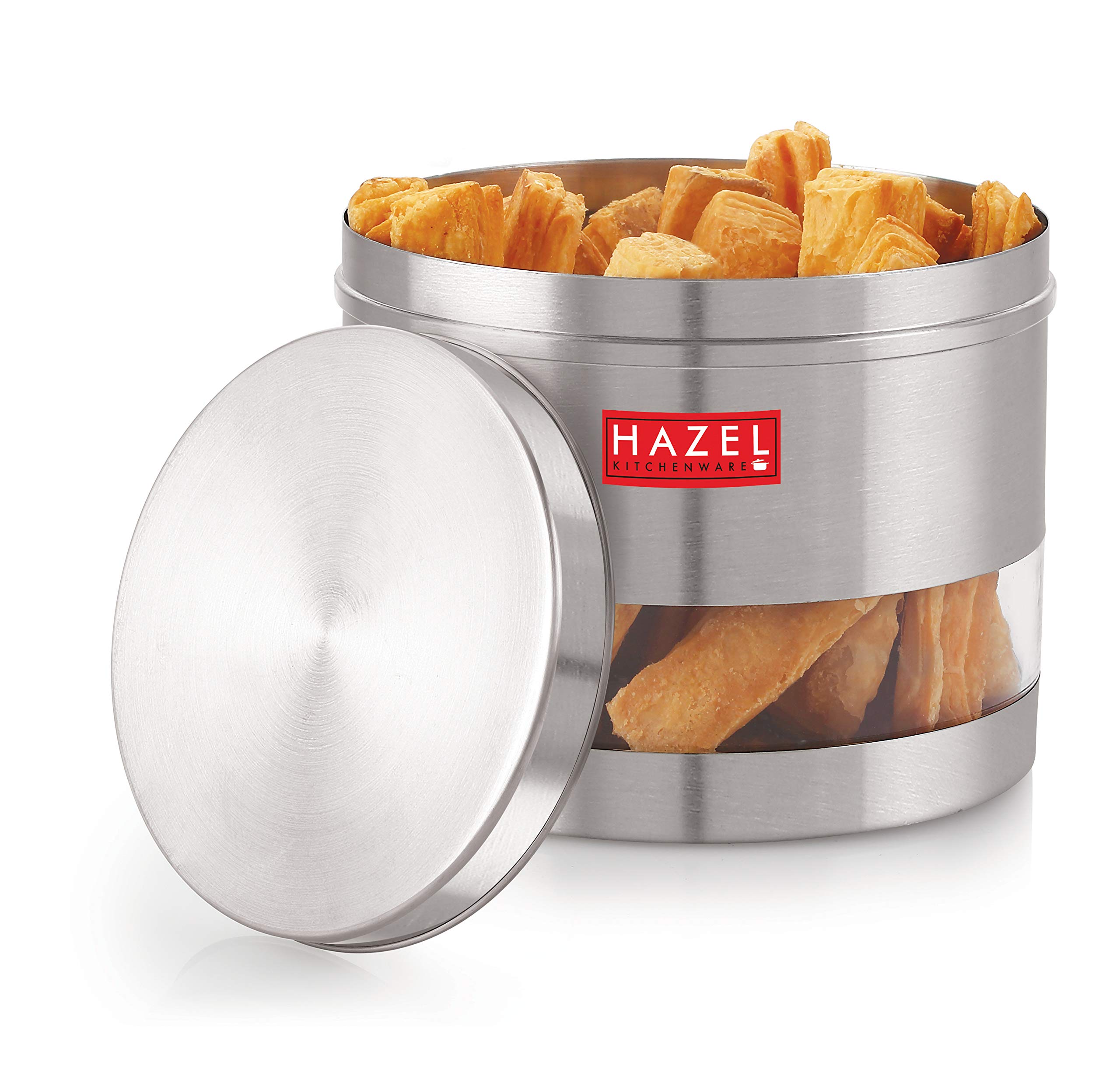 HAZEL Stainless Steel Containers Set For Kitchen Storage Transparent See Through Matt Finish Storage Dabba Jars, Set of 4, 1500 ML Each, Silver