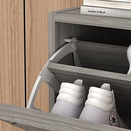 AGOTENI Shoe Cabinet with 2 Flip Drawers, Shoe Storage Organizer with 2-Tier Shelf for Entryway, Freestanding Shoe Rack Storage Organizer, Grey