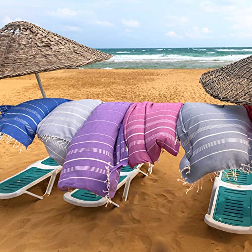 PAMUKLU Cloud Oversized Beach Towel - Sand-Resistant, Quick Drying, Compact, Soft and Absorbent - 100% Organic Turkish Cotton - for Pool, Yoga, Travel, Outdoor Adventures, and Gifts (Blue S)