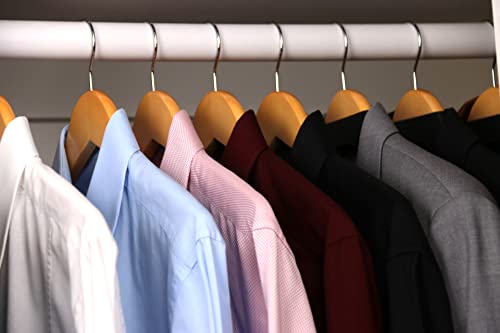 Wooden Hangers 20 Pack- Extras Included- 5 Shoulder Shapers - 2 Bag or Scarf Hangers- 3 Hanger Options in 1 Box- Non-Slip Pants Bar, Rotating Hook, Rounded Notches- Great Suit Hangers- 27 Total Pieces