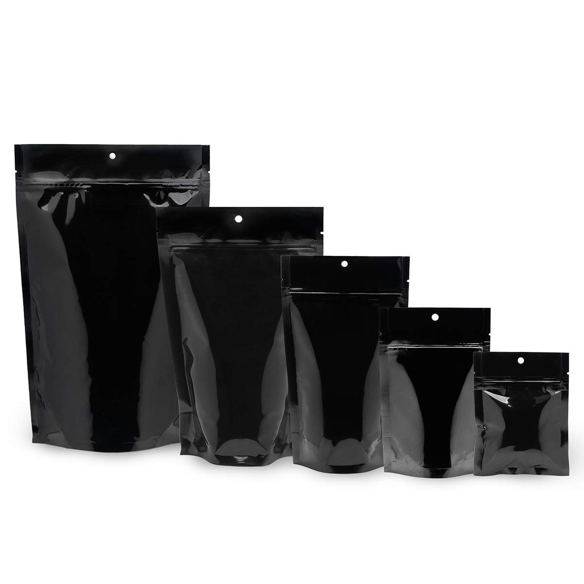 PouchWorth 50 Pack Glossy Black Mylar Nylon 4 Mil 2" × 3" Stand Up Food Pouch Zip Lock Smell Proof Bags