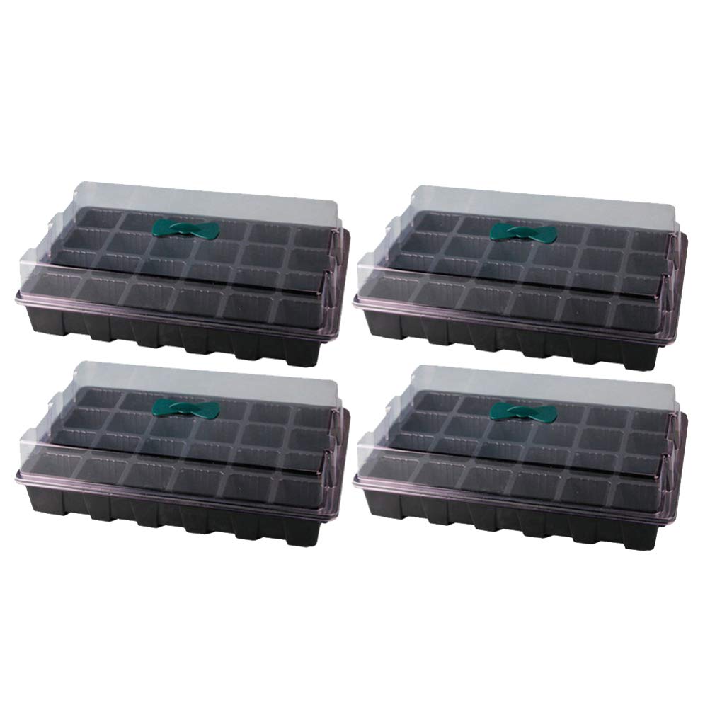 Happyyami 4 Sets 24 Plug Plant Trays Tray Kits Propagation Tray Germination Dome Germination Trays Supplies Starter pots Pot Trays Micro Greens Plant Germination Tray Organic Planter
