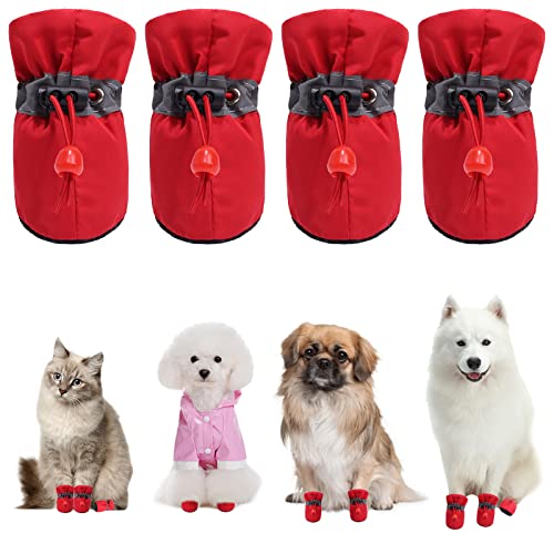 CALHNNA Dog Shoes Puppy Paw Protectors Dog Shoes for Hot Pavement Dog Boots with Anti Slip Socks Cat Dog Booties for Small Medium Dogs Pink 3 Red 7