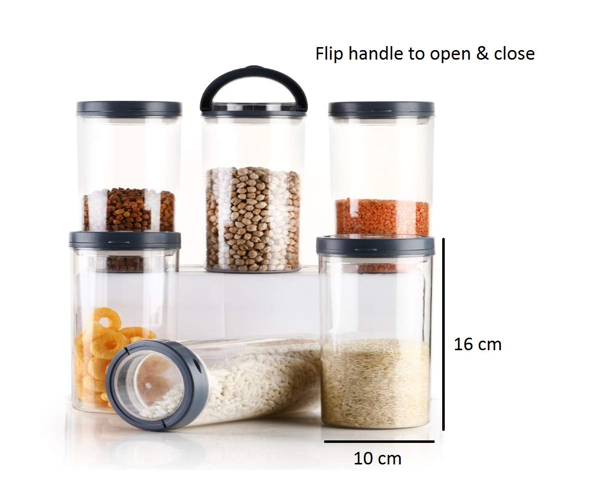 MACHAK Plastic Vaccume Smart Airtight Kitchen Storage Container Set, 900ml (Grey, Set of 10)