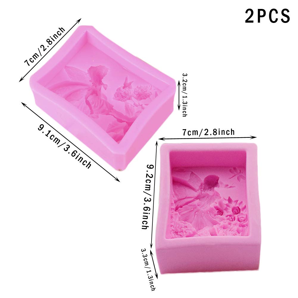SYW 2 Pcs Silicone Mold Angel Dragonfly Butterfly Fairy Craft Art Silicone Soap Mold DIY Handmade Soap Molds 3D Cake Baking Tool,pink-2