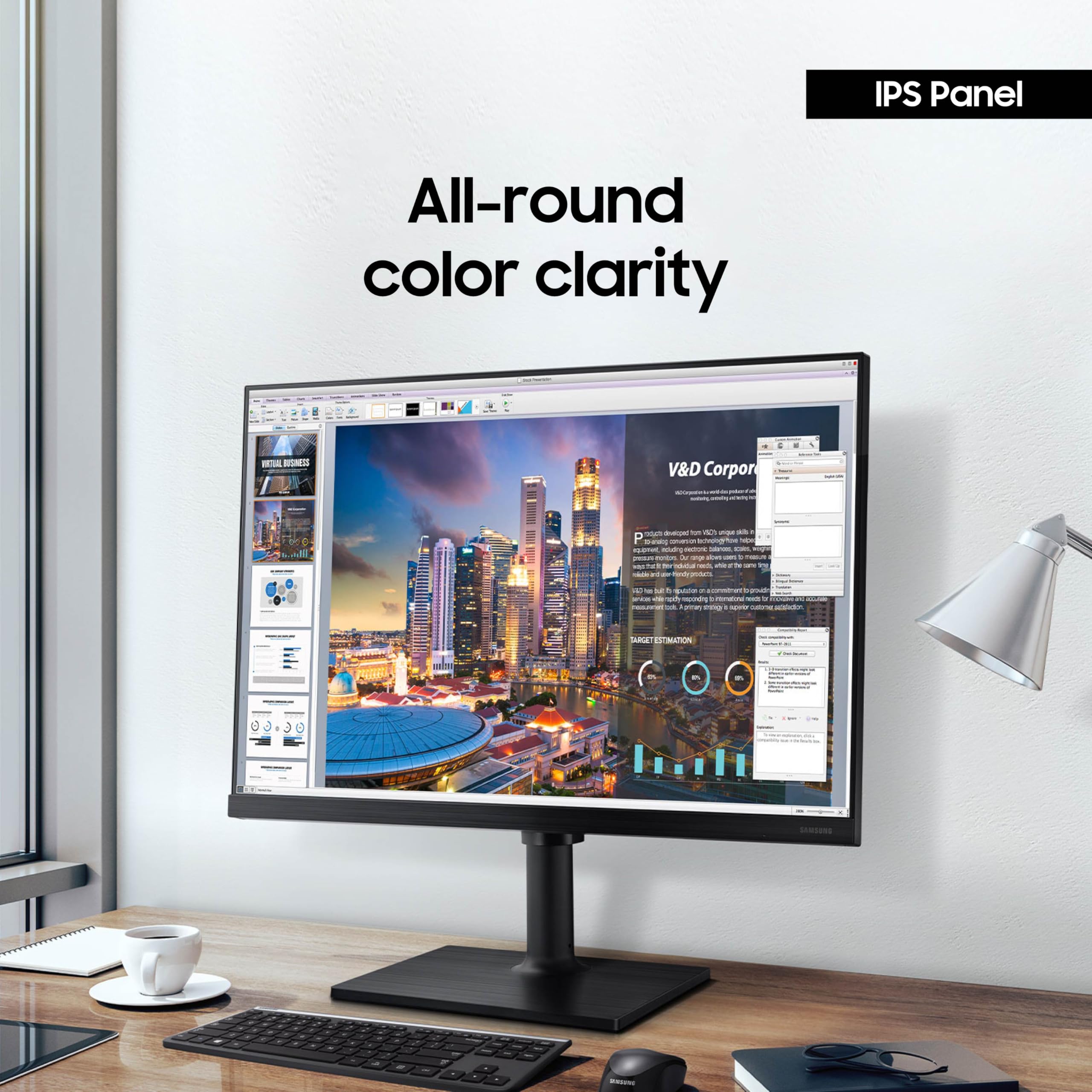 SAMSUNG FT45 Series 24-Inch FHD 1080p Computer Monitor, 75Hz, IPS Panel, HDMI, DisplayPort, USB Hub, Height Adjustable Stand, 3 Yr WRNTY (LF24T454FQNXGO),Black