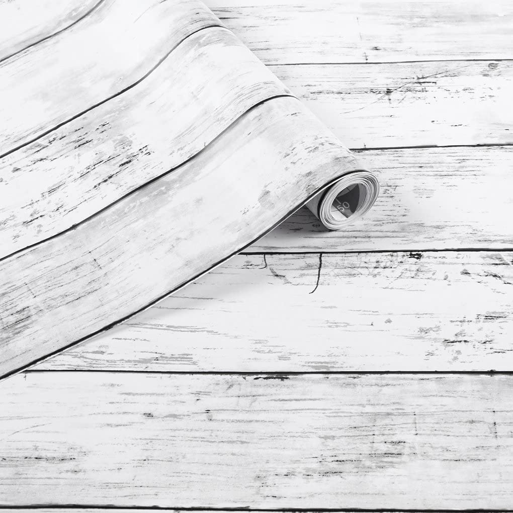 Arthome 17''x120'' White Wood Contact Paper,Peel and Stick Vinyl Wallpaper, Wood Self-Adhesive and Removable Decorative White Wood Contact Paper for Cabinets Easy to Clean Stick on Wallcovering