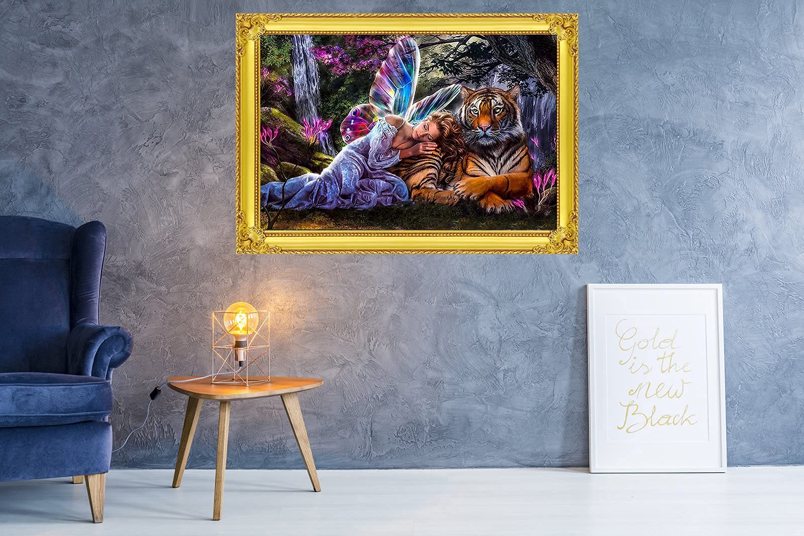 Mingming Diamond Painting Fairy and Tiger Angel DIY 5D Full Drill Round for Beginners Fantasy Forest Art Kit Crafts Adults Kits Accessories Dot Paint Gem Numbers 12X16in