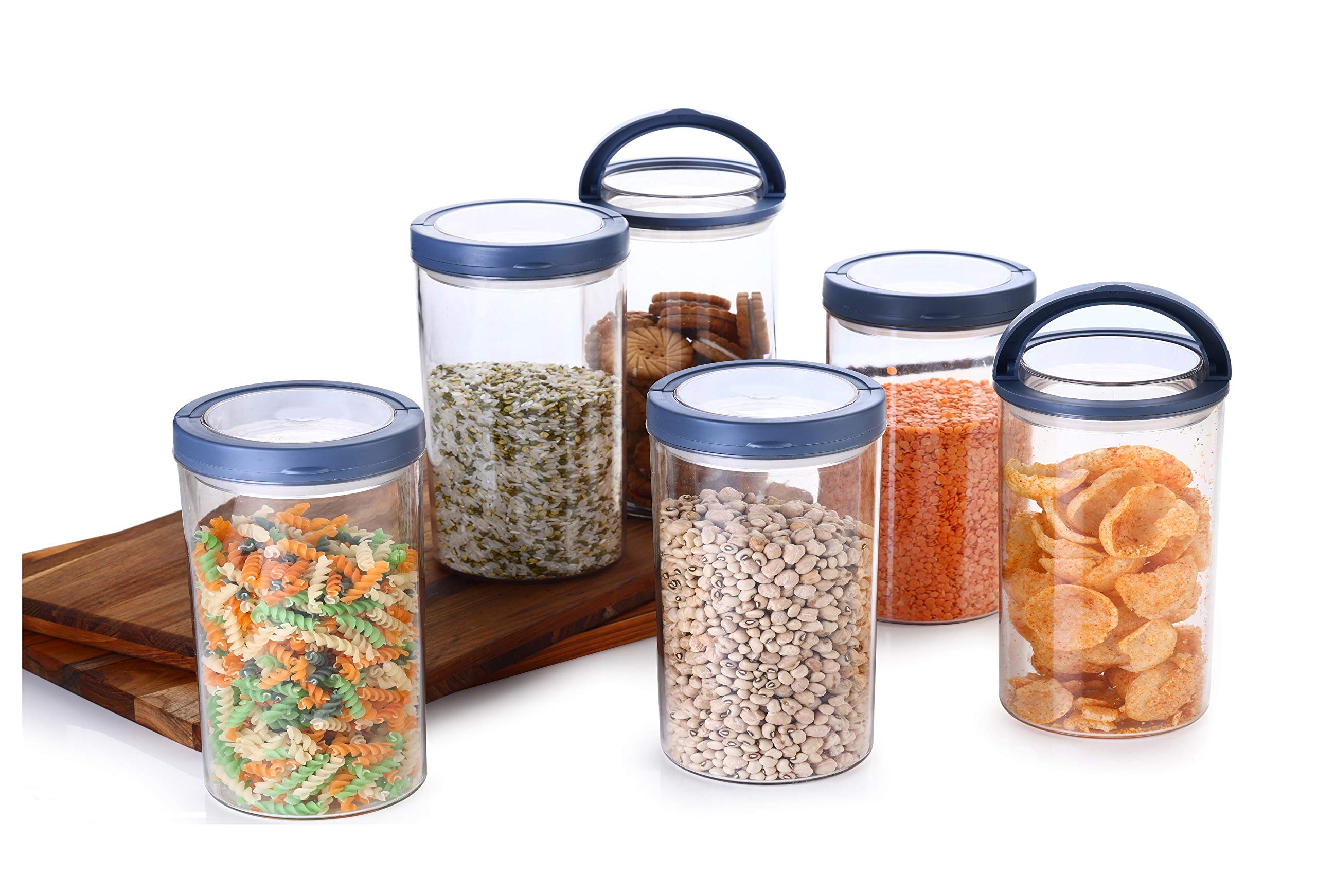 MACHAK Plastic Vaccume Smart Airtight Kitchen Storage Container Set, 900ml (Grey, Set of 10)