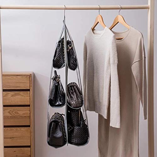 SXNBH 6 Pockets Foldable Hanging Bag Shoe Organizer Wardrobe Closet Multi Layers Folding Shelf Bag Handbag Door Pocket Hanger Pouch (Color : E)