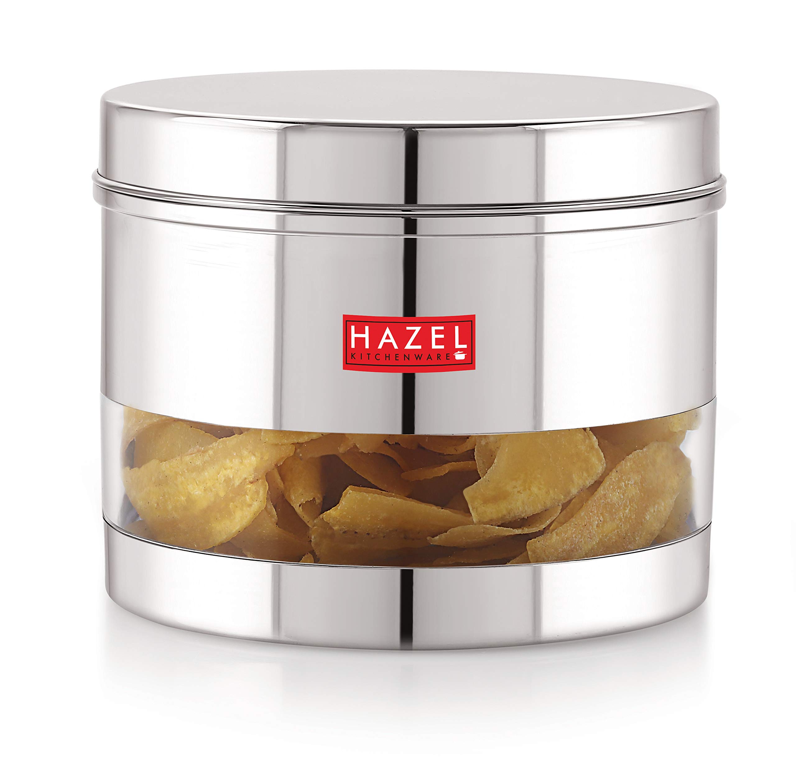 HAZEL Stainless Steel Containers Set For Kitchen Storage Glossy Finish Transparent See Through Storage Jars Dabba, Set of 2, 1500 ML Each, Silver