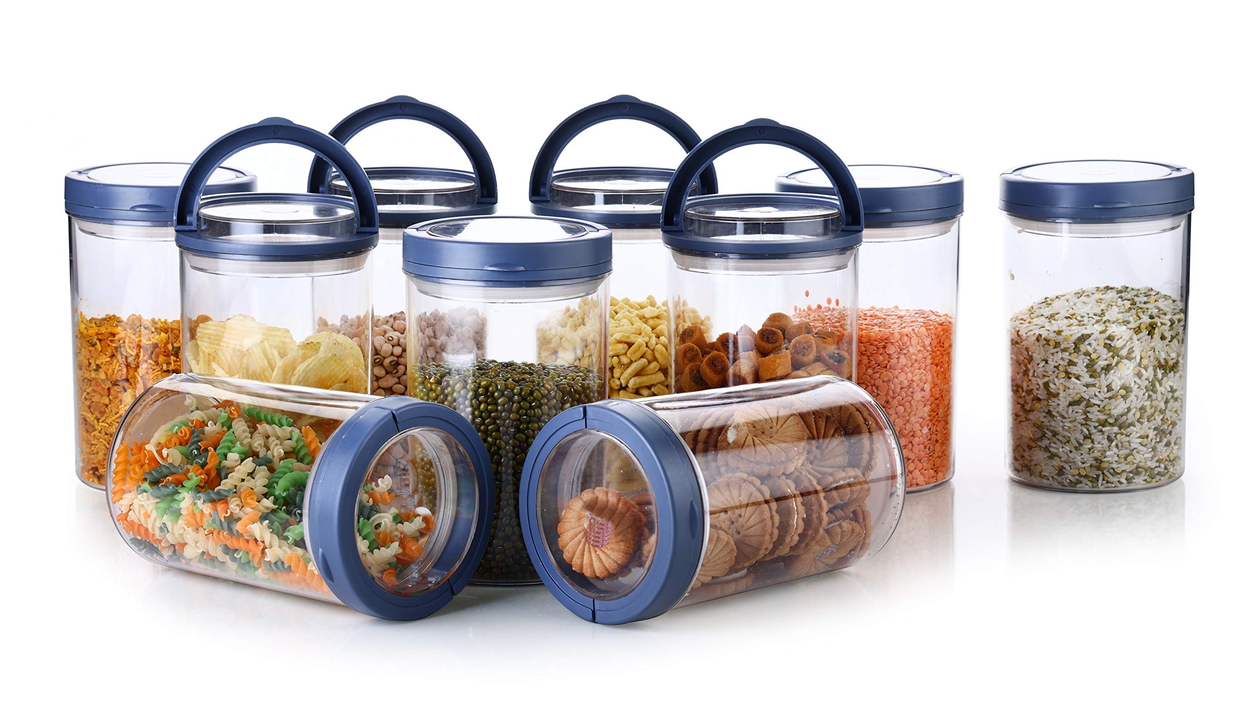 MACHAK Plastic Vaccume Smart Airtight Kitchen Storage Container Set, 900ml (Grey, Set of 10)