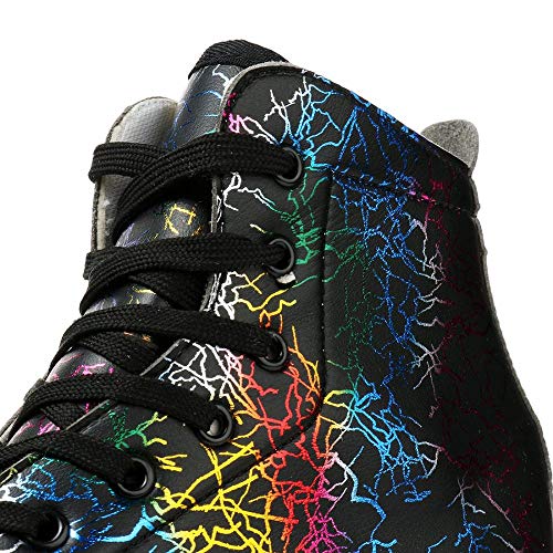 Milkyway Unisex Roller Skates Double Row Four Wheels High-top Roller Skates Lightning Pattern for Beginners Womens Mens Boys and Girls (Lightning Black Black Wheel,40=US Women 8=Men=6.5)