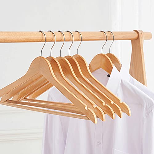 Coat Hangers 5Pcs Sturdy Good Load-Bearing Shirt Wooden Hanger Clothes Drying Racks (Wooden Color 5PCS)