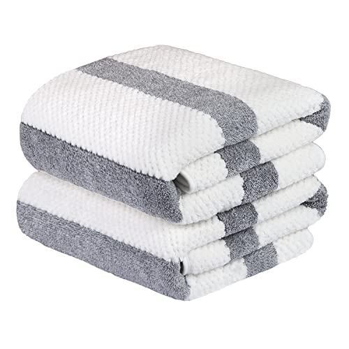 JML Microfiber Bath Towels, Bath Towel 2 Pack(30" x 60"), Oversized, Soft, Super Absorbent and Fast Drying, Multipurpose Use for Sports, Fitness, Yoga, Waffle Stripe Grey