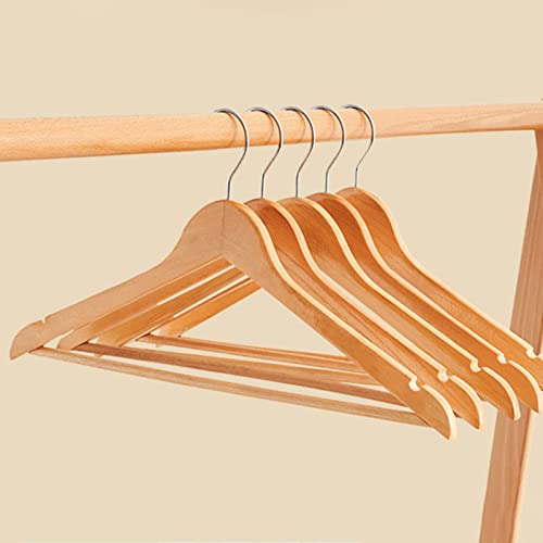 Coat Hangers 5Pcs Sturdy Good Load-Bearing Shirt Wooden Hanger Clothes Drying Racks (Wooden Color 5PCS)
