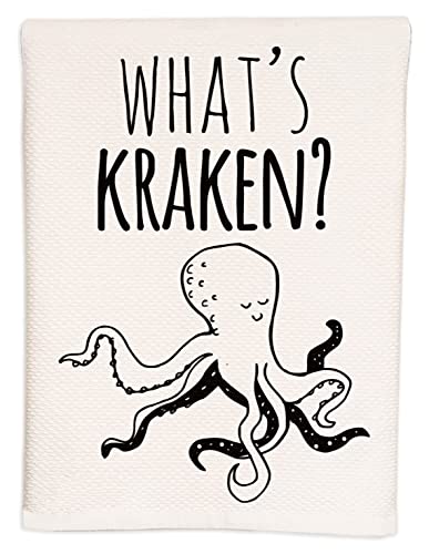 Moonlight Makers Classic Waffle Weave Hand Cloth, Bathroom/Kitchen Hand Towel, Xmas Gift Idea, Fast Absorbing Soft Kitchen Decor, Funny Design, Cute Dish Cloth, Pure 100% Cotton (What's Kraken)